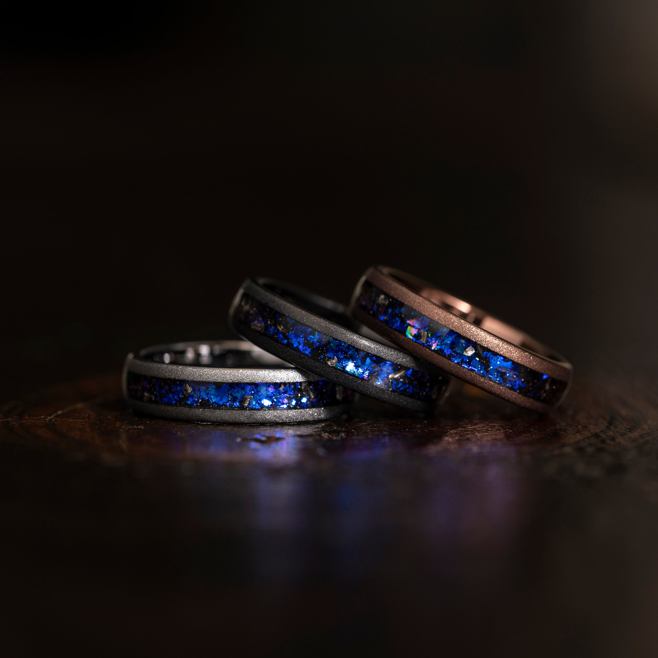 "Zeus" Domed Nebula Ring- Meteorite and Opal- Silver 5mm Womens - RBL