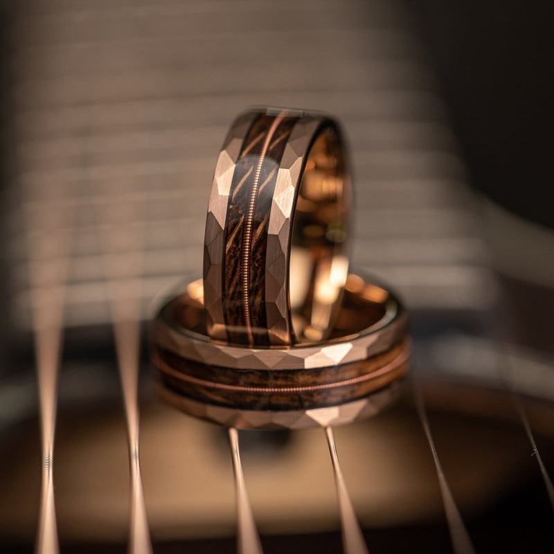 "Rhythm & Whiskey" Whiskey Barrel Wood x Guitar String Ring- Rose Gold ...