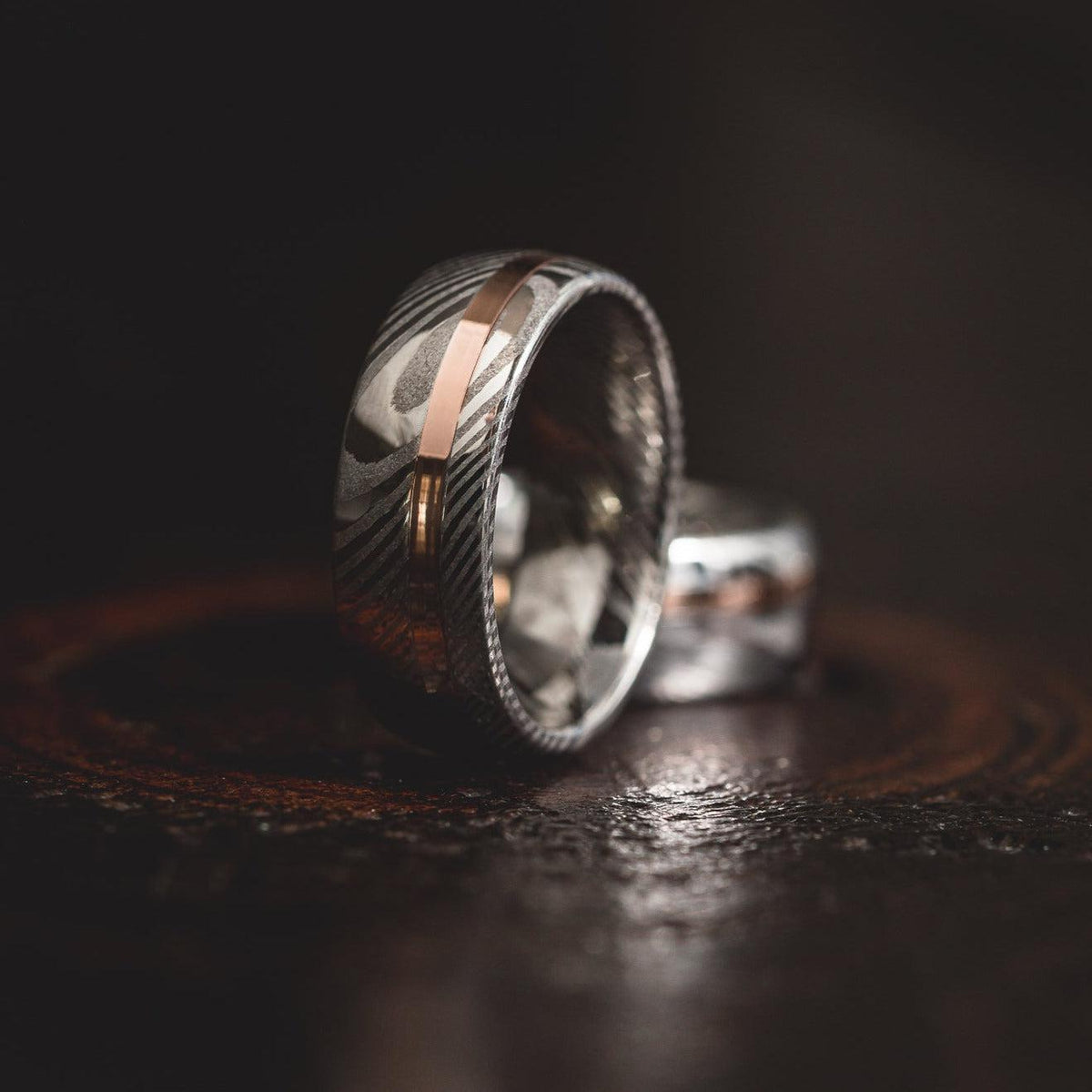 Polished "Poseidon" Steel with Rose Gold Strip Ring - RBL